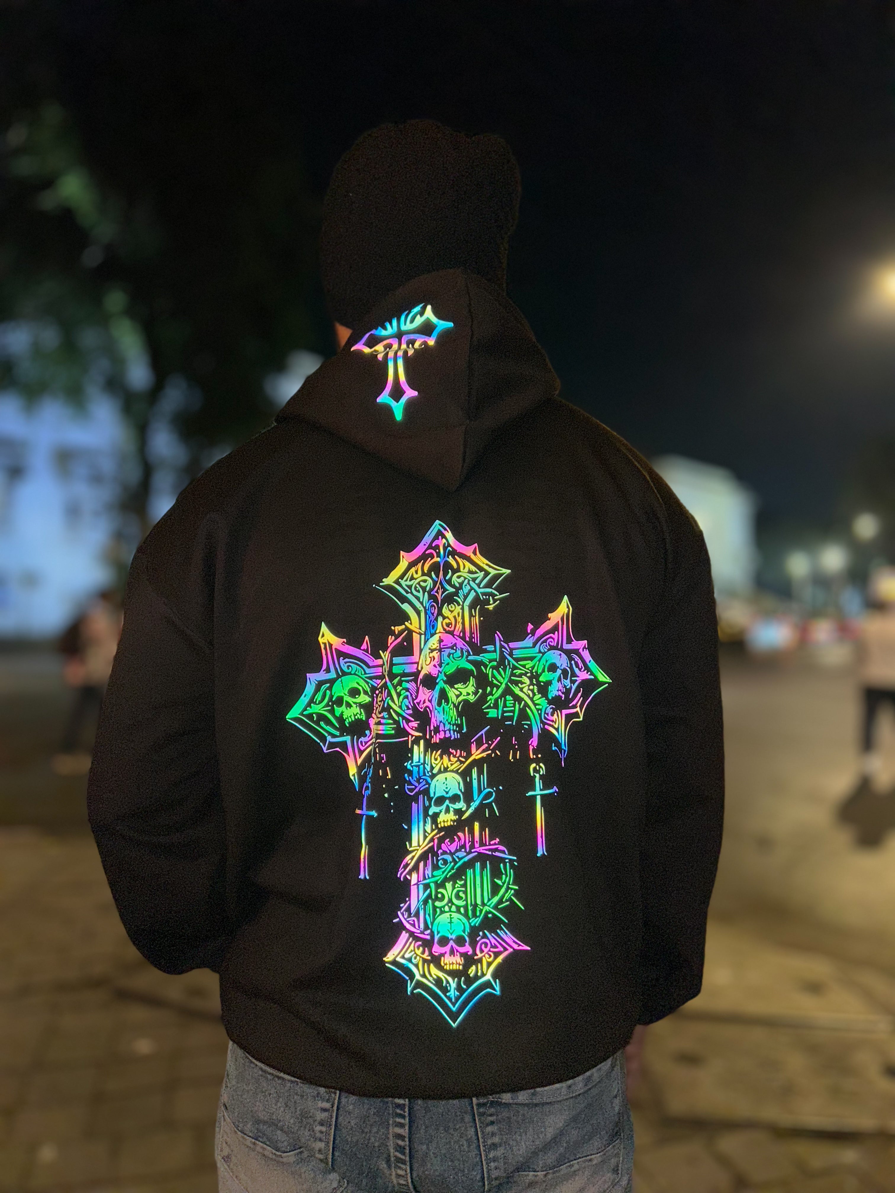 Radiant Cross | Reflective Oversized Hoodie – Ajib